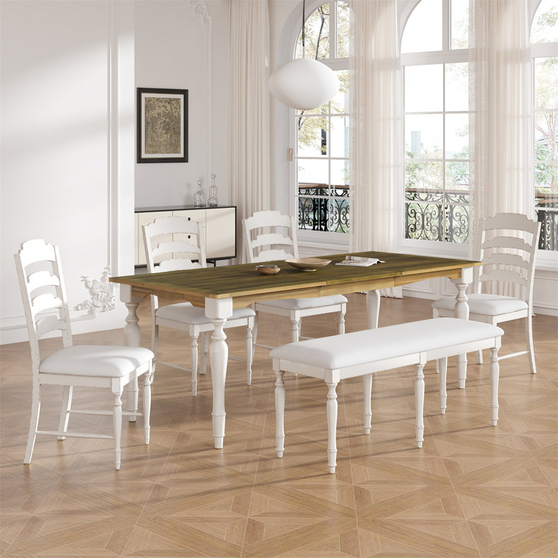 Extendable dining table set with bench store